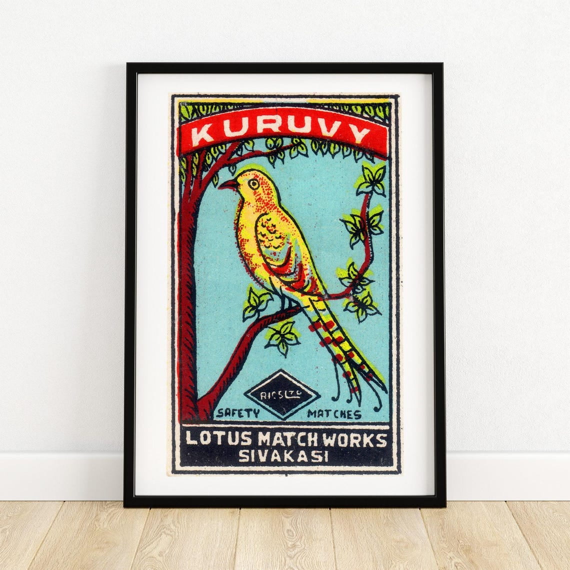 Kuruvy Bird Art Print Vintage Matchbox Label Design Colorful Wall Decor ...