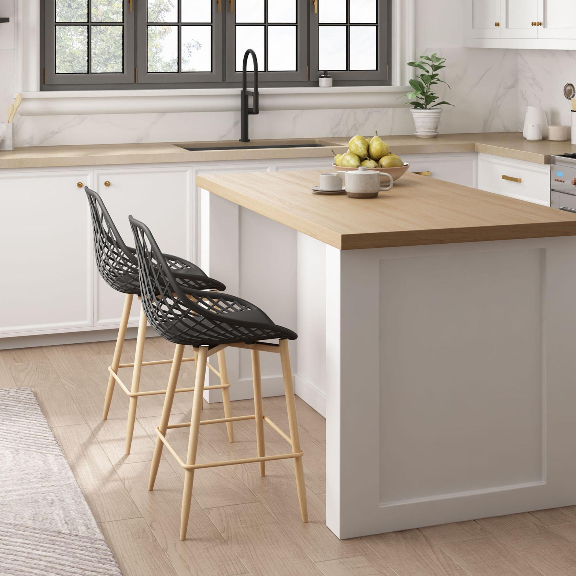 Kurv™ Indoor and Outdoor Counter Chair - Black Seat with Natural Finish ...