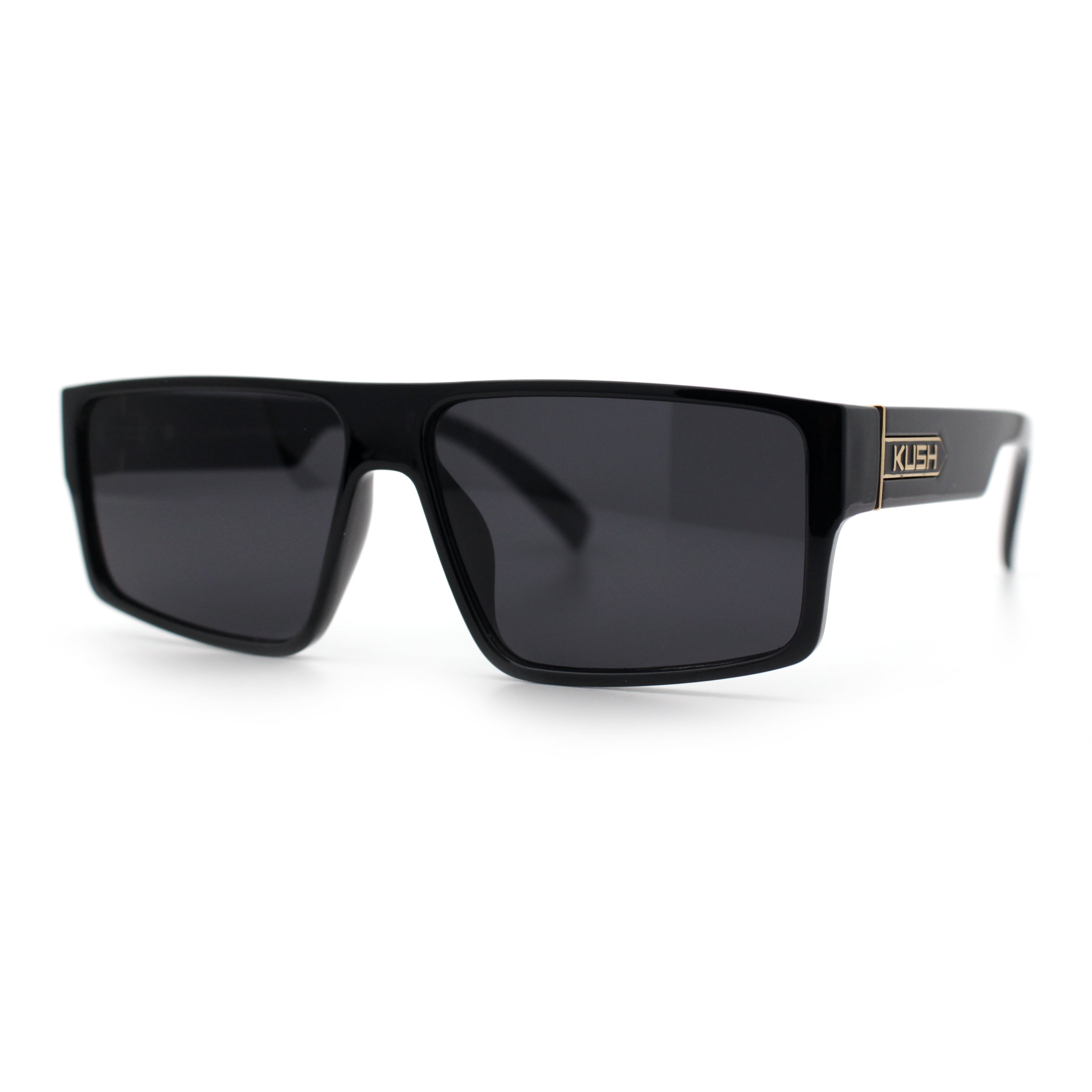 Kush Mens Bold Angle Flat Top Square Rectangle All Black Plastic ...