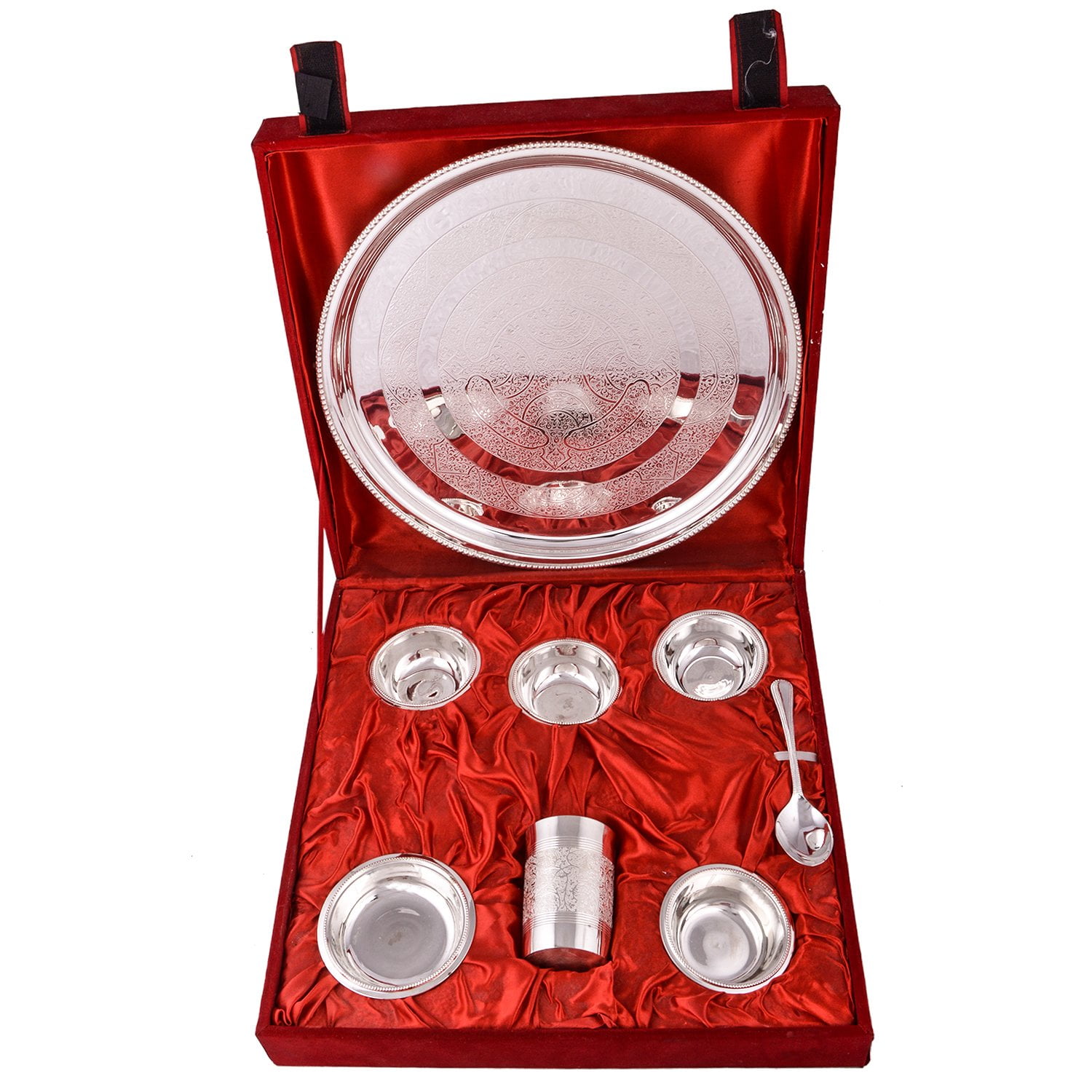 Kushal Creation Brass Silver Plated Big Thali Set with Velvet Box ...
