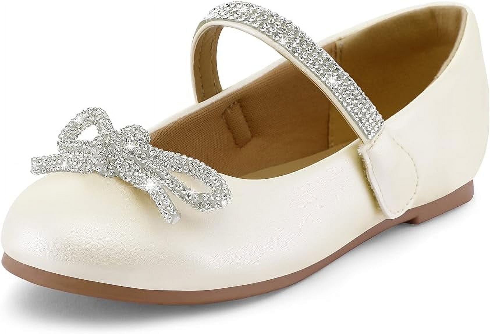 Kushyshoo Beige Girl's Bow Mary Jane Dress Shoes Ballet Princess Flats ...