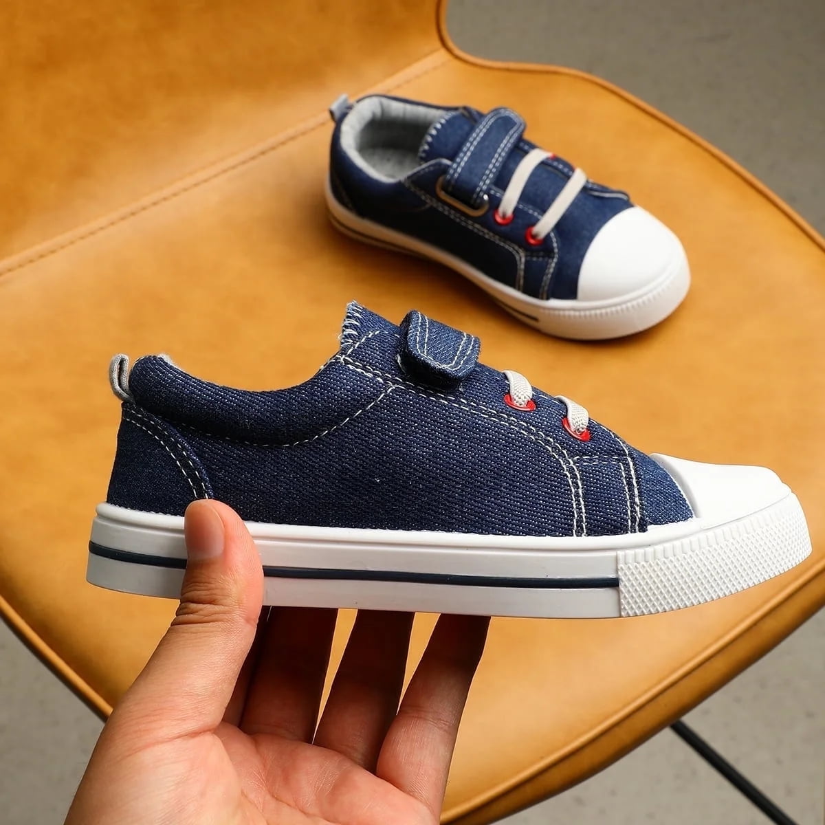 Kushyshoo Blue Kids Sneakers Dual Hook and Loops Toddler Boys Canvas ...