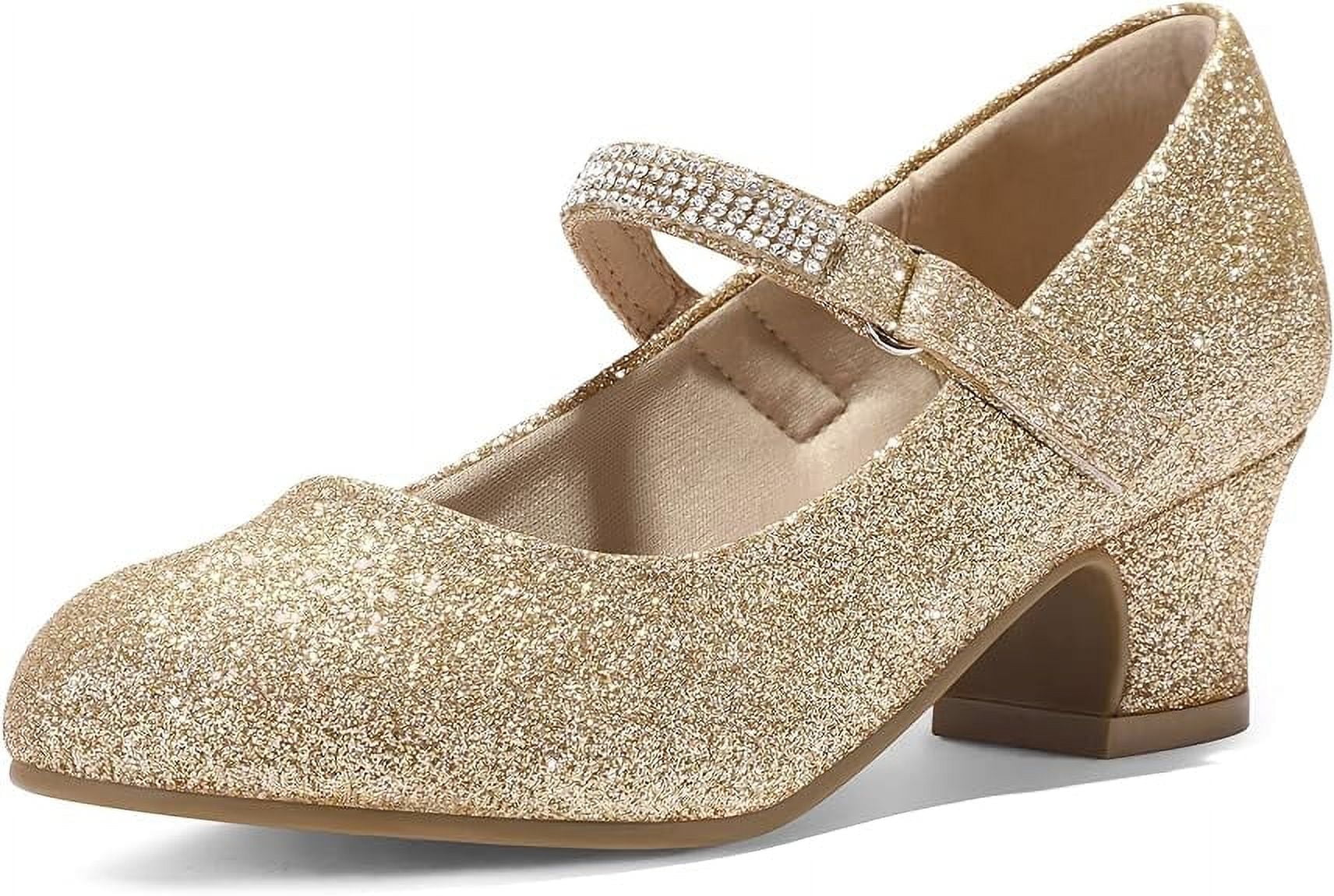 Kushyshoo Girl Mary Jane Shoes Low Heel Rhinestones Princess Flats Gold ...