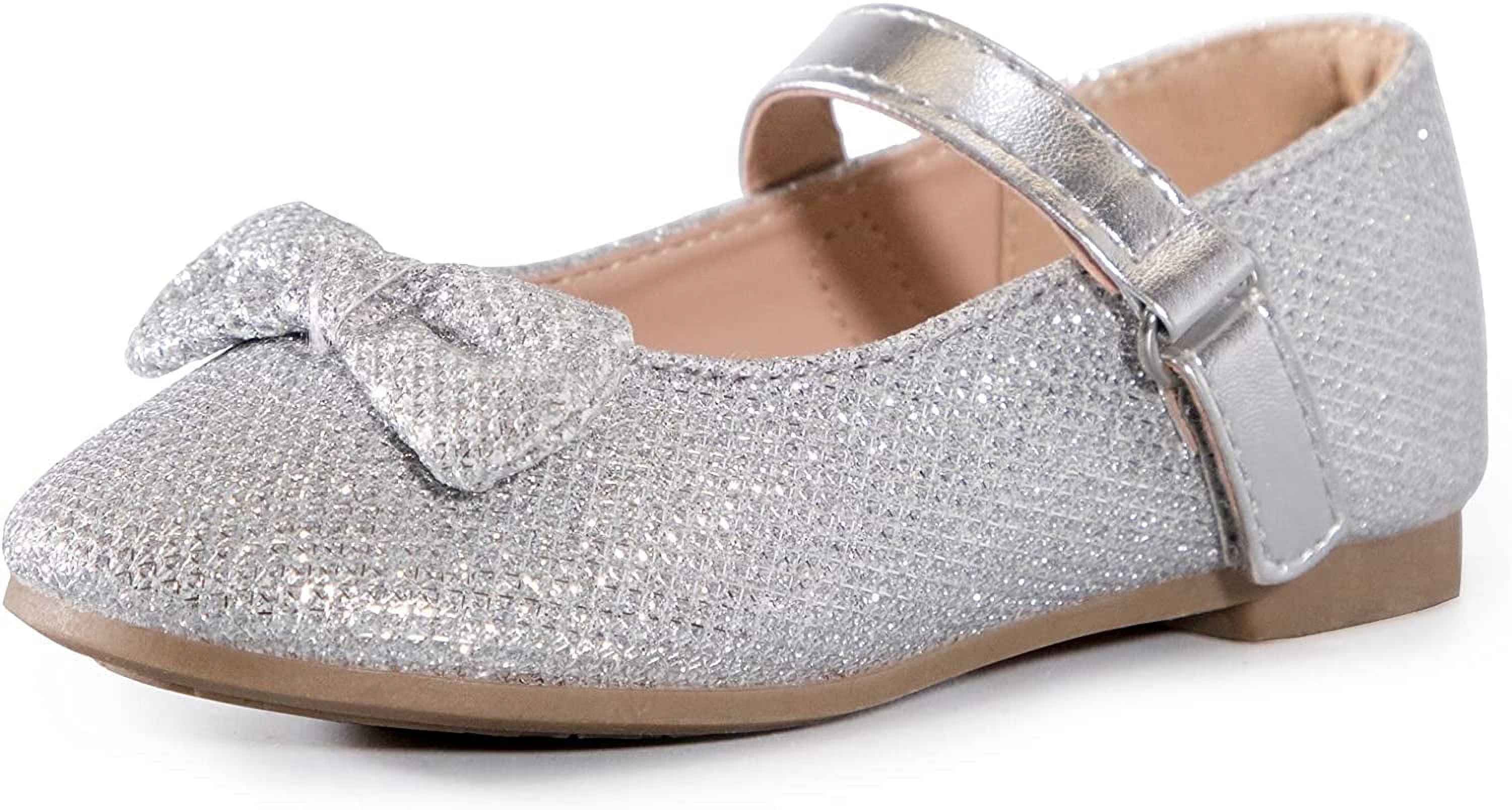 Kushyshoo Girl's Silver Glitter Ballet Flats Soft Mary Jane Dress Party ...