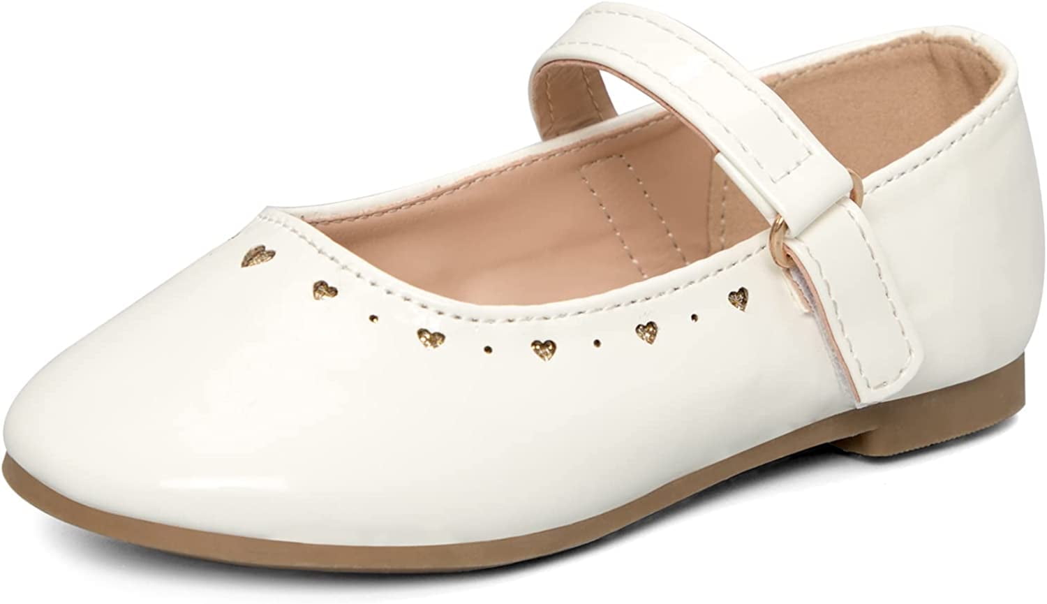 Kushyshoo Girl's White Heart Flats Soft Mary Jane Dress Party Shoes Non ...