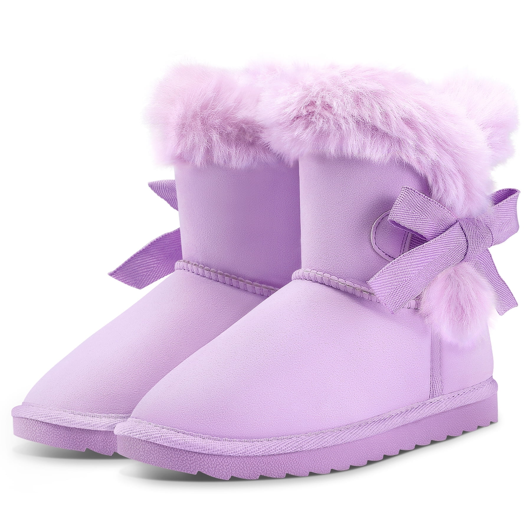 Kushyshoo Girls Kids Warm Fuzzy Bowtie Snow Boots, Non-Slip Rubber ...