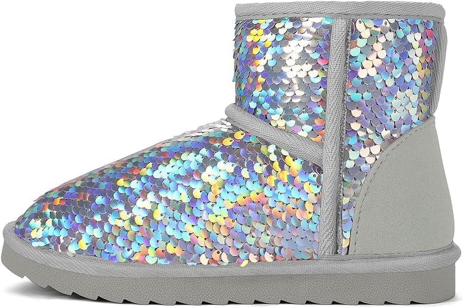 Kushyshoo Girls Snow Boot Gray Sparkle Sequins Winter Boots Lightweight ...
