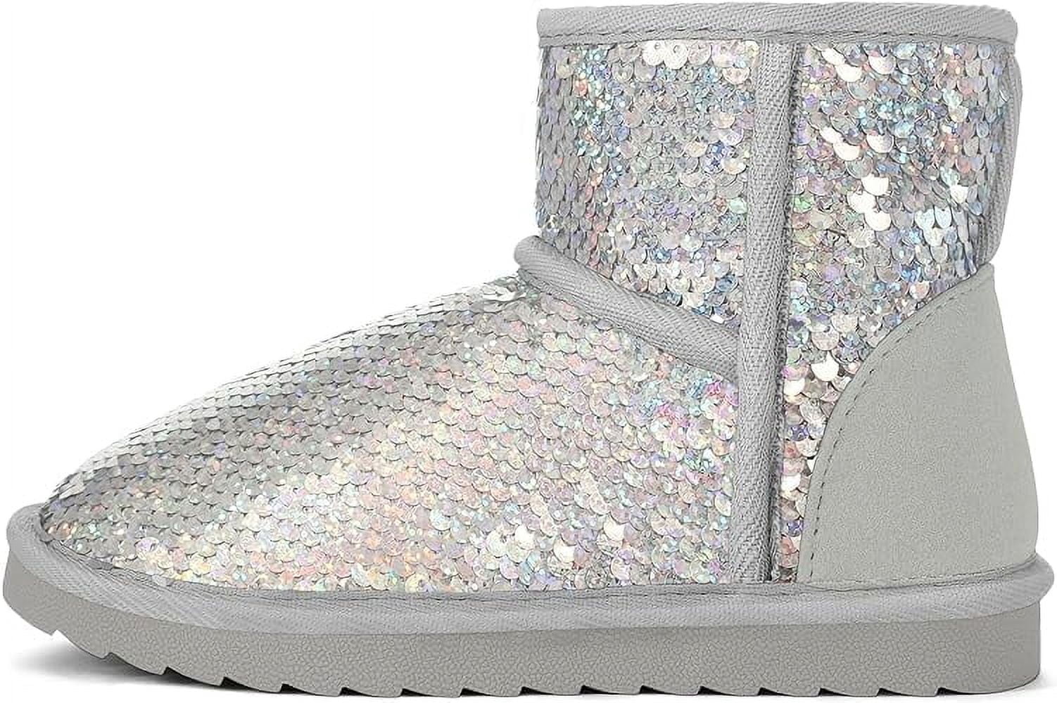 Kushyshoo Girls Snow Boot Silver Sparkle Sequins Winter Boots ...
