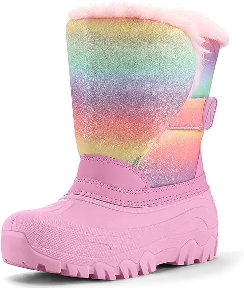 Kushyshoo Girls Snow Boots with Faux Fur Lining Pink Rainbow Warm ...