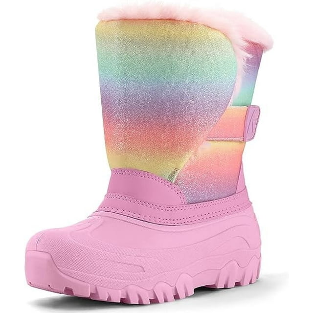 Kushyshoo Girls Snow Boots with Faux Fur Lining Pink Rainbow Warm ...