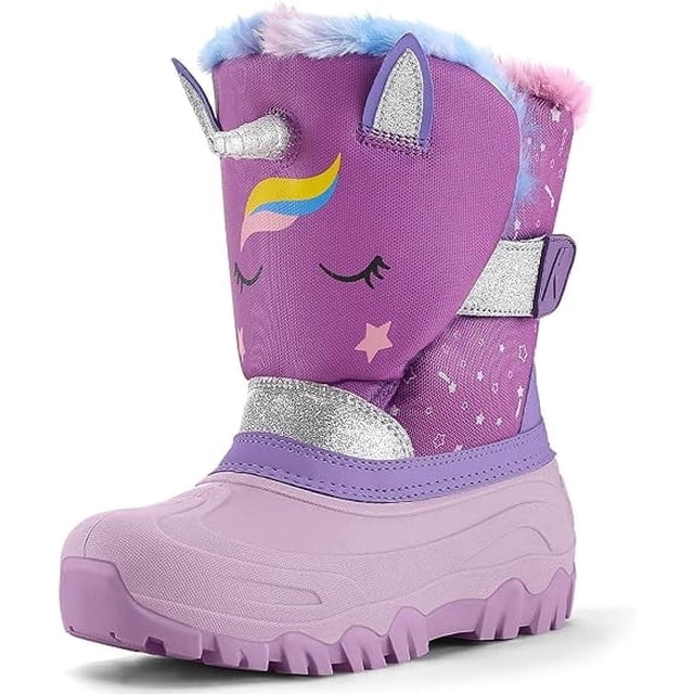 Kushyshoo Girls Snow Boots with Faux Fur Lining Purple Unicorn Warm ...