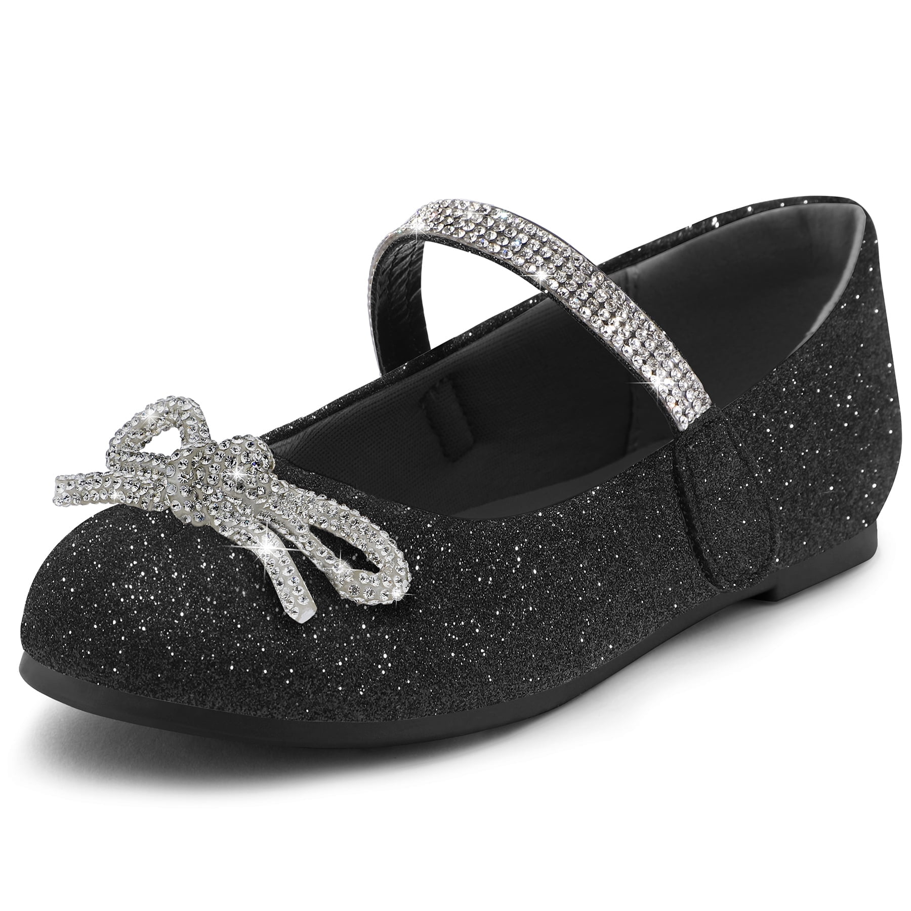 Kushyshoo Glitter Black Girl's Bow Mary Jane Dress Shoes Ballet ...