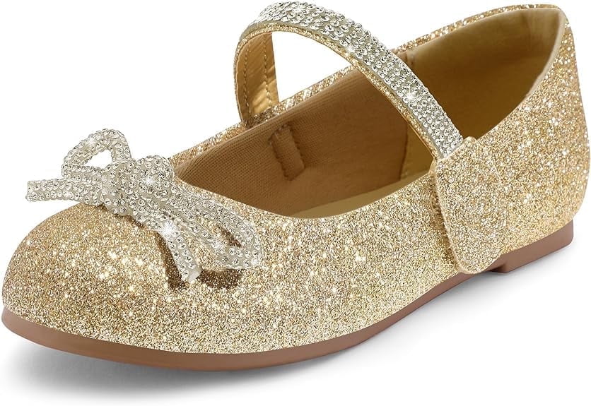 Kushyshoo Gold Girl's Bow Mary Jane Dress Shoes Ballet Princess Flats ...
