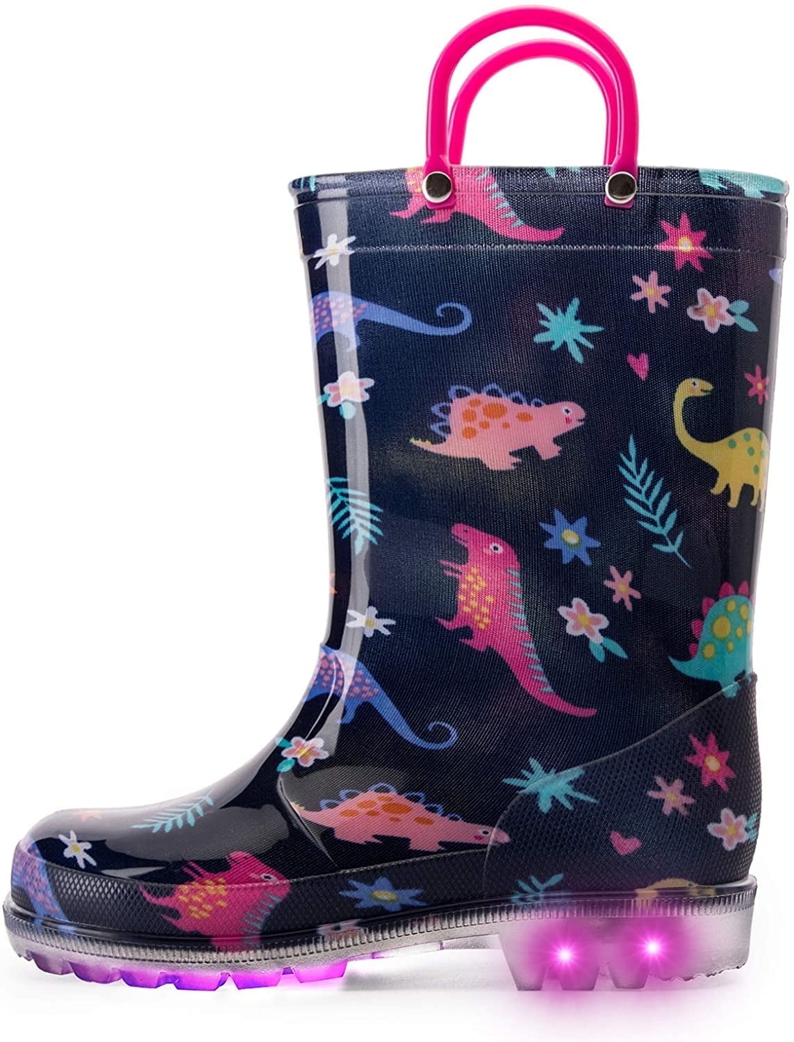 Kushyshoo Kids Light Up Dinosaur Rain Boot, Waterproof, Size 7 Toddler ...