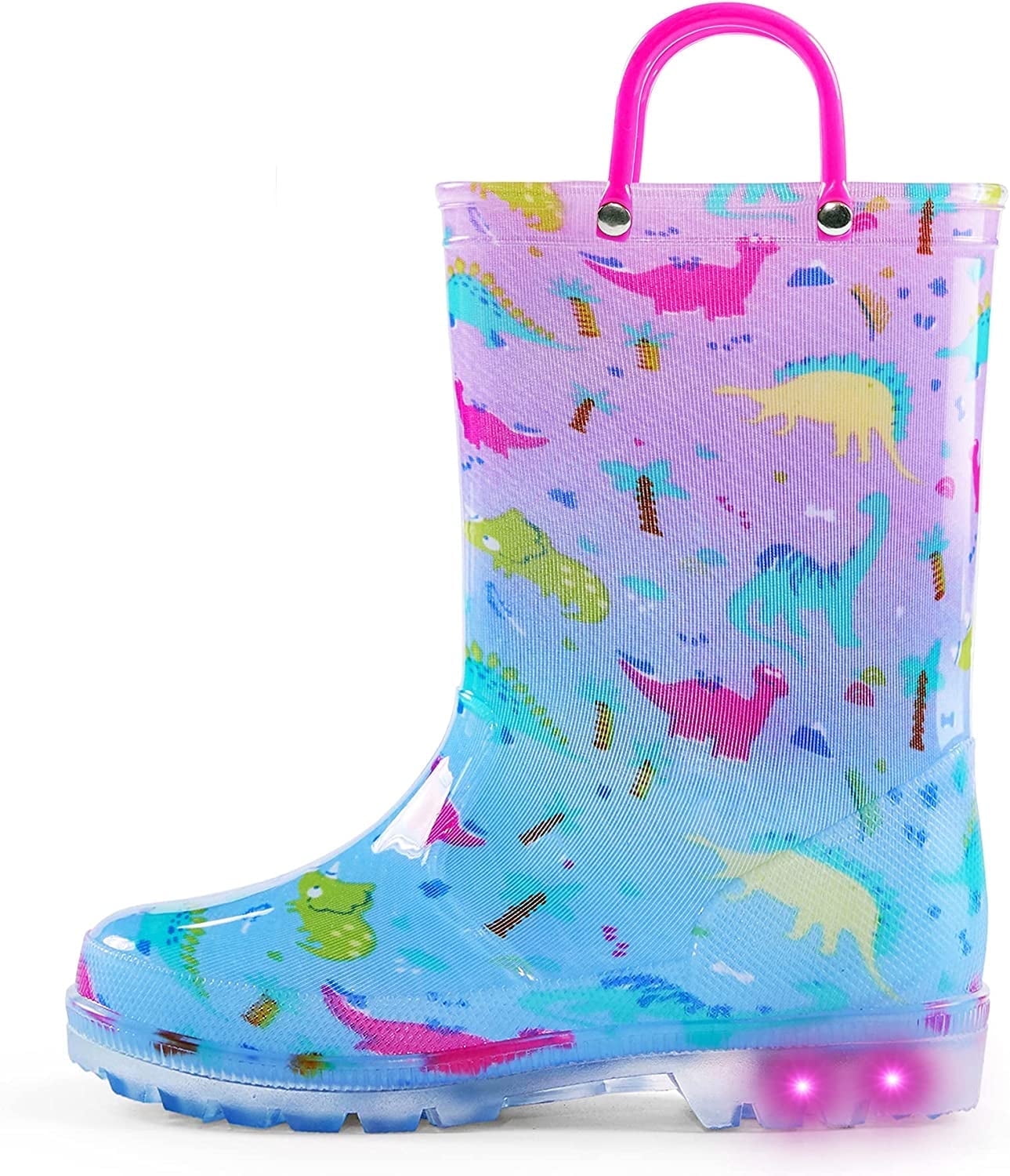 Kushyshoo Kids Blue Gradient Rain Boots Waterproof Light up Girls Boots with Handles 9M ...