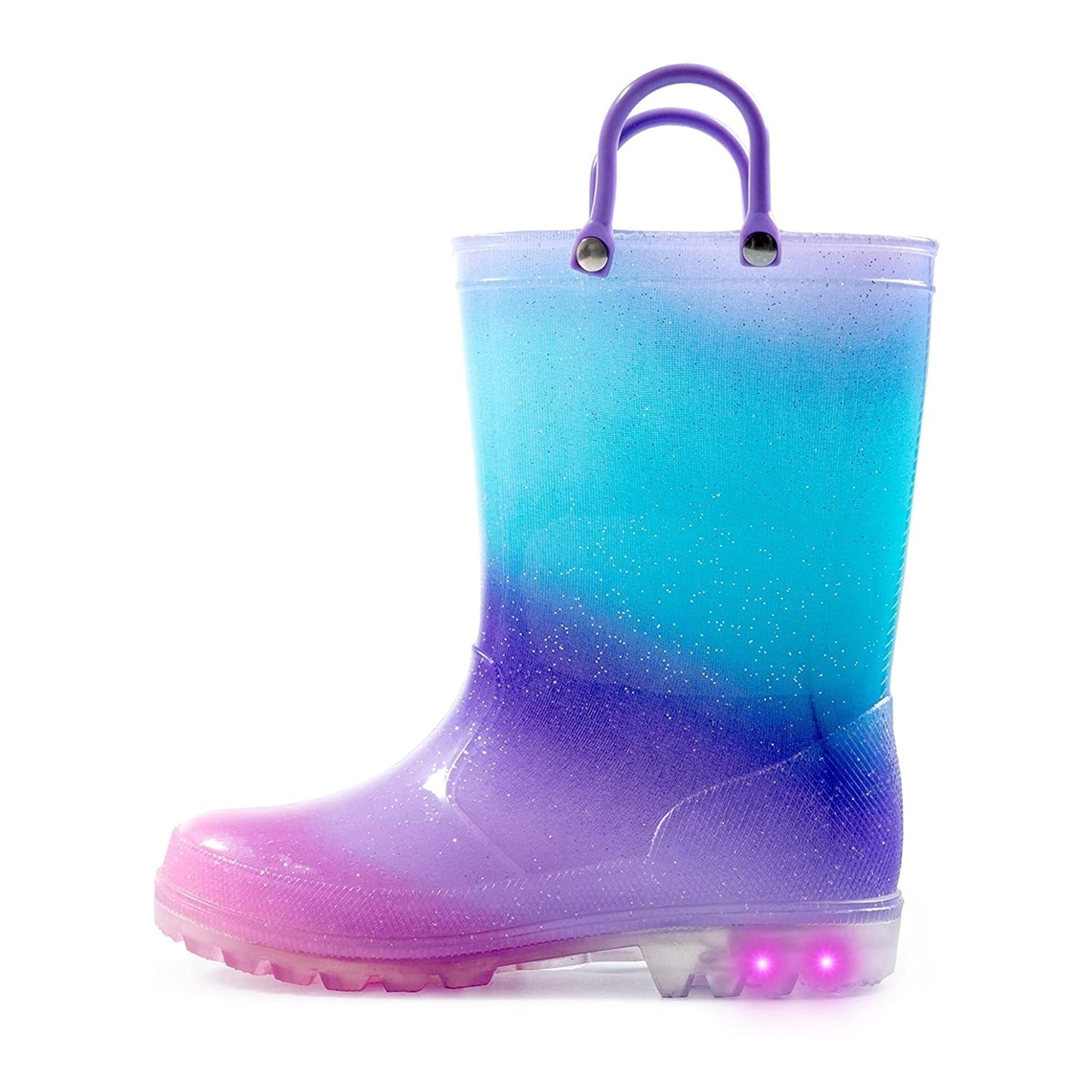 Kushyshoo Kids Sparkle Light Up Rain Boot, Blue Purple Glitter, Size 2 ...