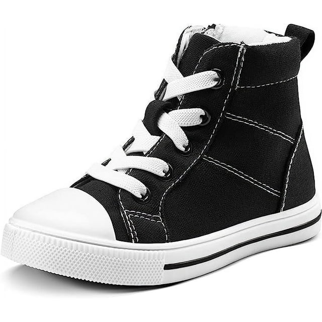 Kushyshoo Kids Canvas Sneakers Black High-Top Children Walking Shoes ...
