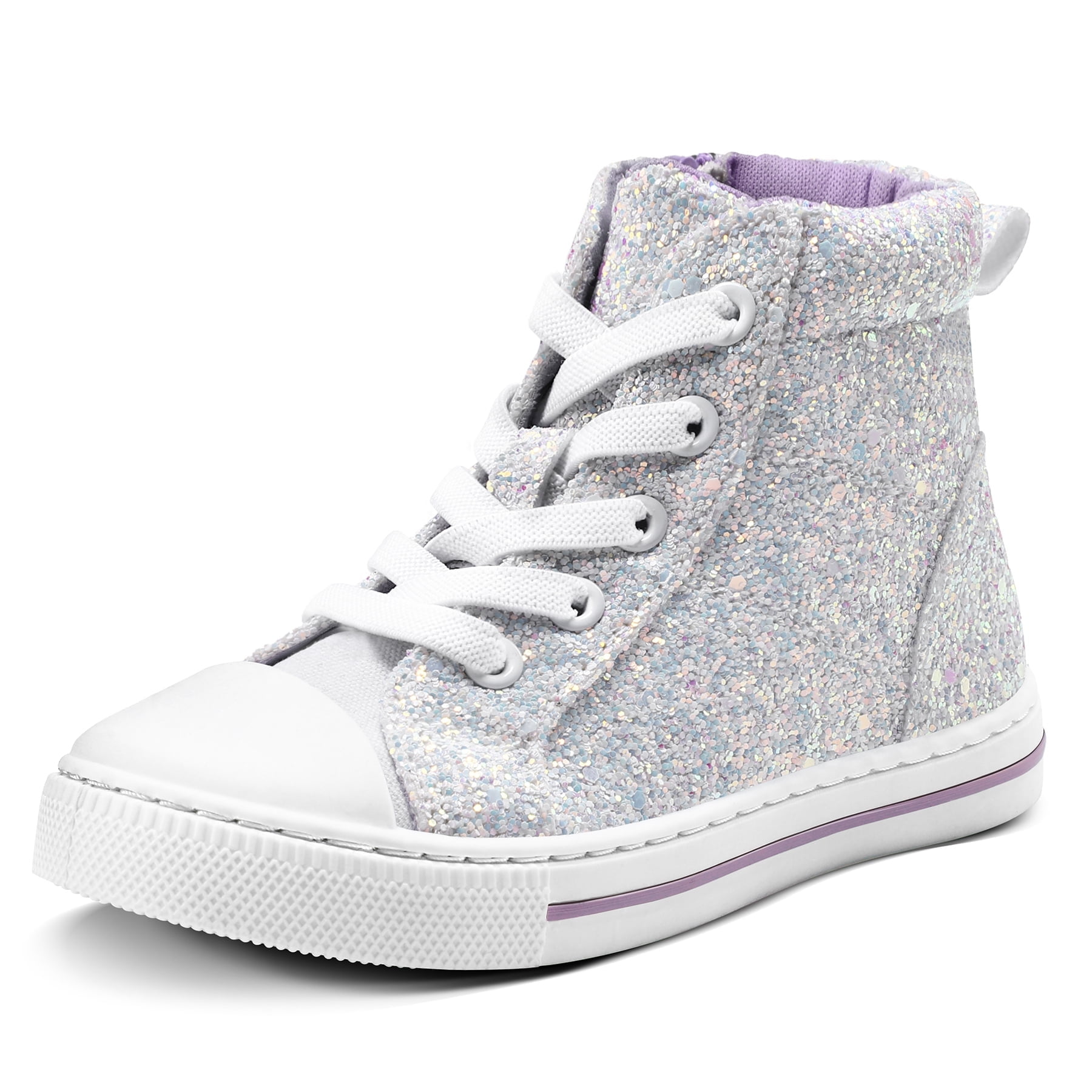 Kushyshoo Kids Canvas Sneakers White Glitter High-Top Children Walking ...