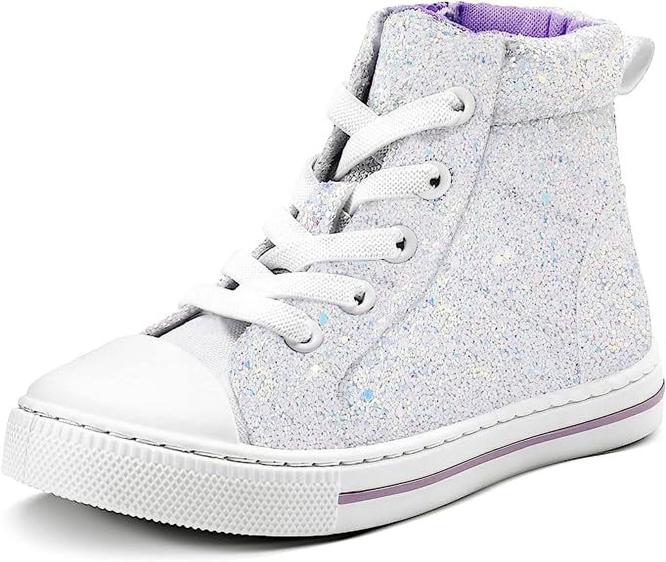 Kushyshoo Kids Canvas Sneakers White Glitter High-Top Children Walking ...