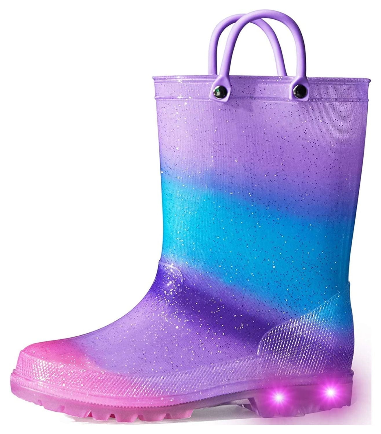 Kushyshoo Kids Sparkle Light Up Rain Boot, Blue Purple Glitter, Toddler ...
