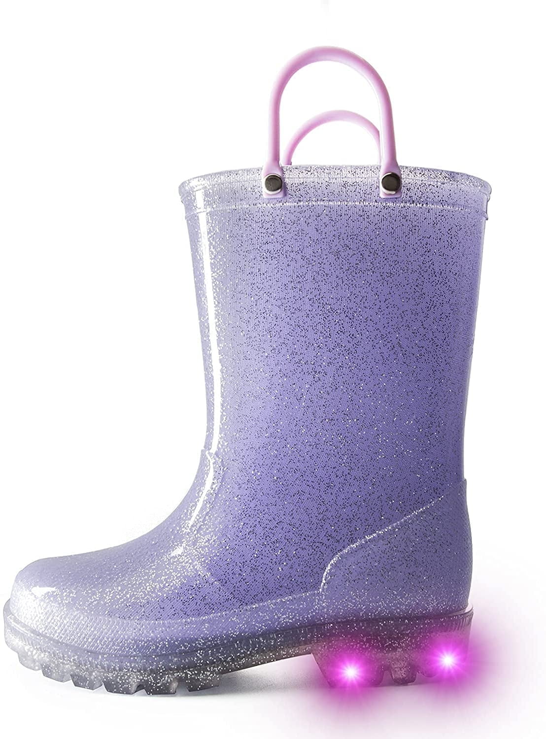Kushyshoo Kids Sparkly Light Up Rain Boot, Purple Glitter, Waterproof ...