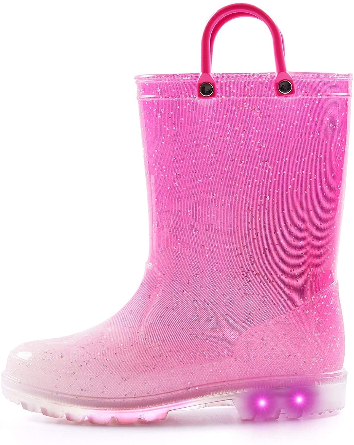 Kushyshoo Kids Pink Glitter Light up Rain Boot Size 1 Big Girl ...