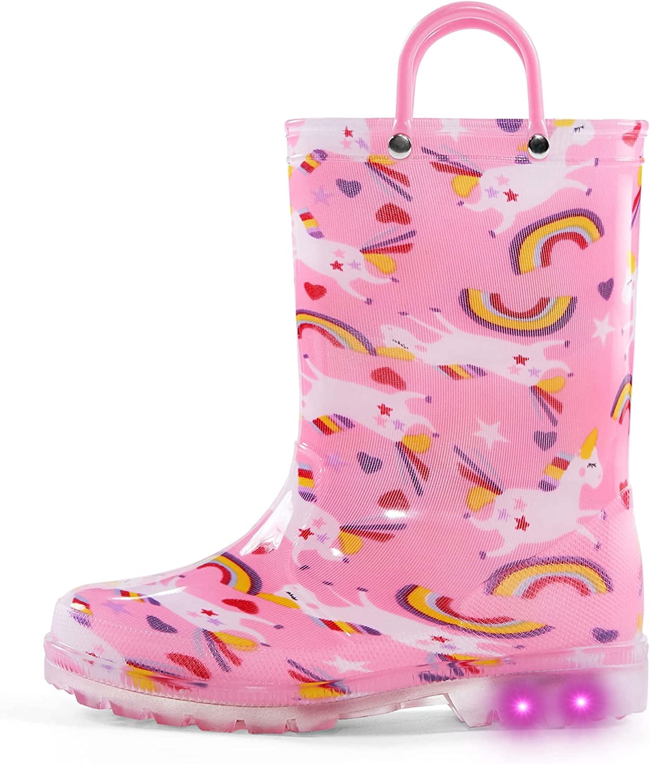 Kushyshoo Kids Pink Rainbow Unicorn Rain Boots Waterproof Light up ...