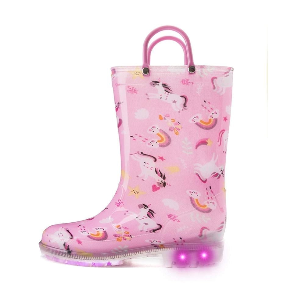 Kushyshoo Kids Pink Unicorn Light up Rain Boot Size 3 Big Girl ...