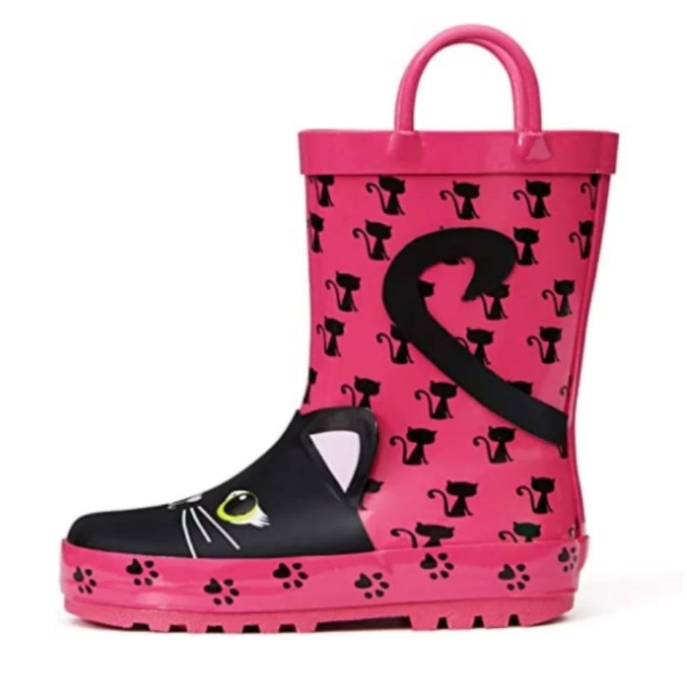 Kushyshoo Kids Rain Boots Pink Cat Print Girls Rubber Boots with ...
