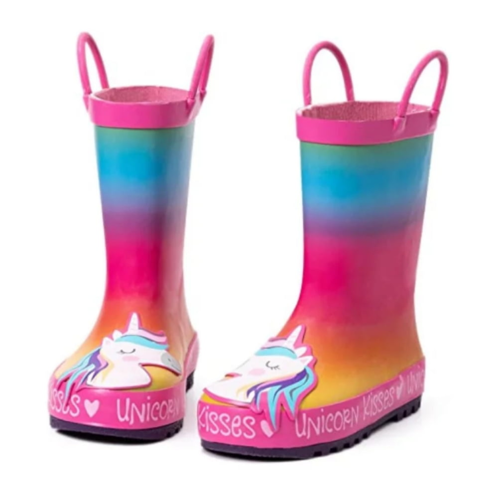 Kushyshoo Kids Rain Boots Unicorn Print Girls Rubber Boots with Handles ...