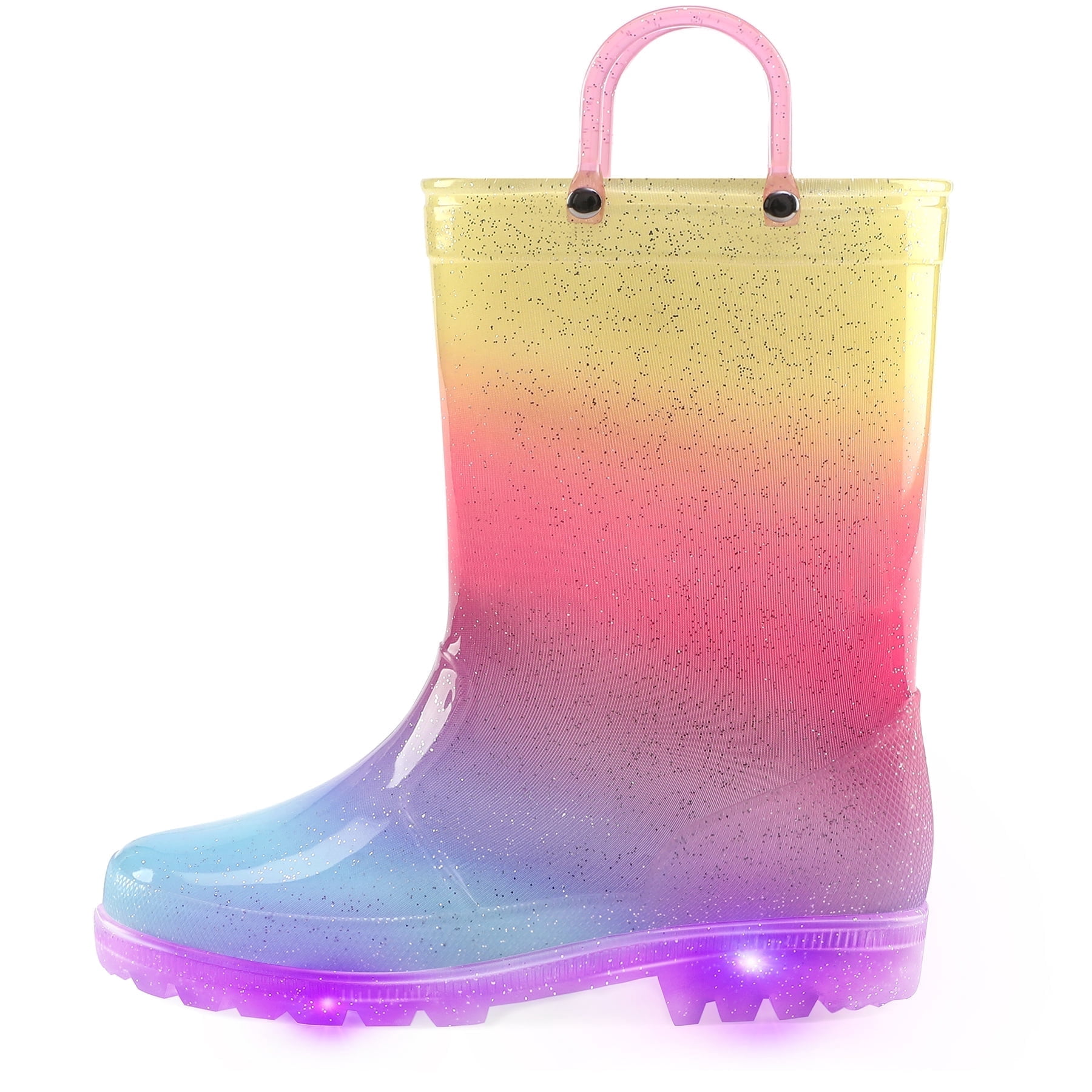 Kushyshoo Kids Rainbow Glitter Light up Rain Boot Size 10 Toddler Girl ...