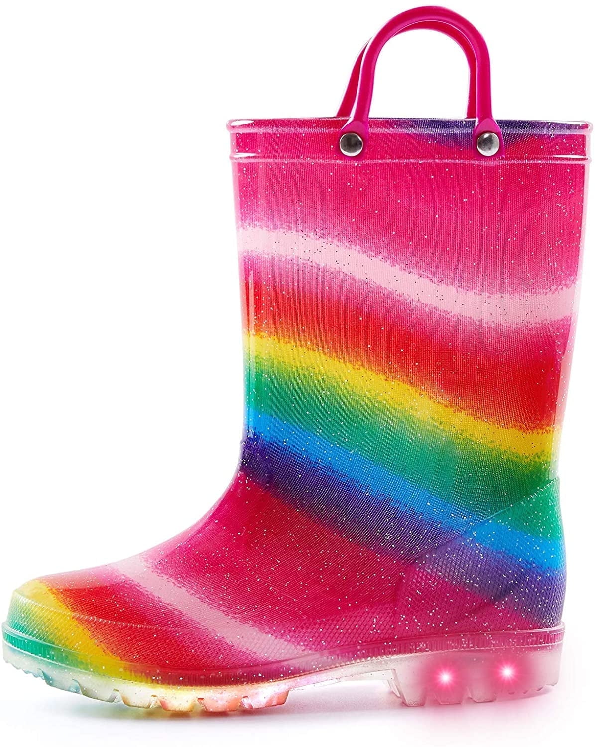 Kushyshoo Kids Rainbow Glitter Light up Rain Boot Size 6 Toddler Girl ...