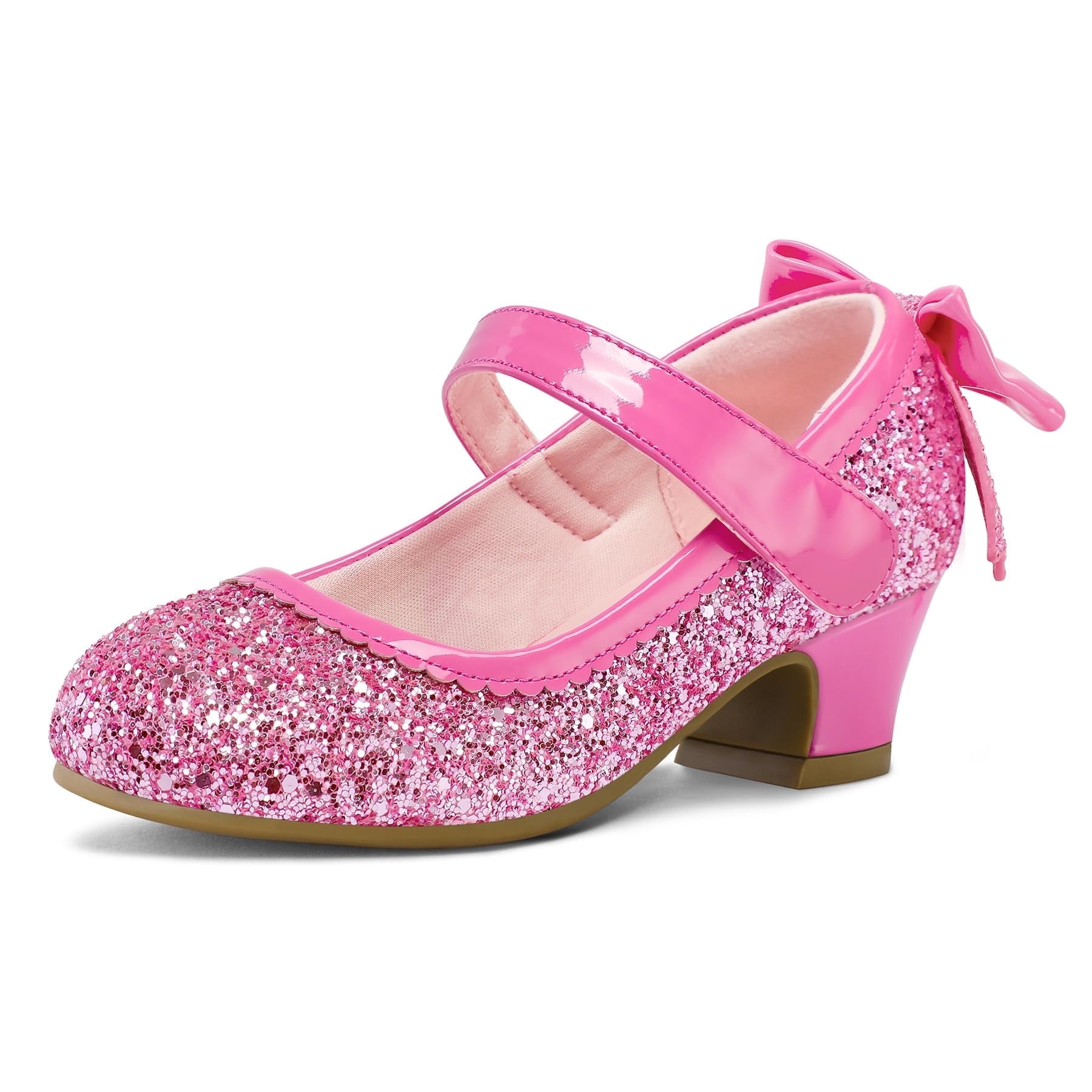 Kushyshoo Pink Girls Dress Shoes Mary Jane Pumps with Bow 1.5in Low ...