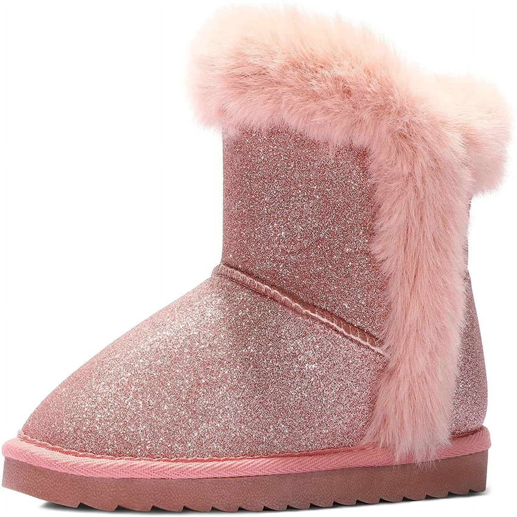 Kushyshoo Pink Girls Snow Boots Warm Faux Fur Lined Glitter Strap ...