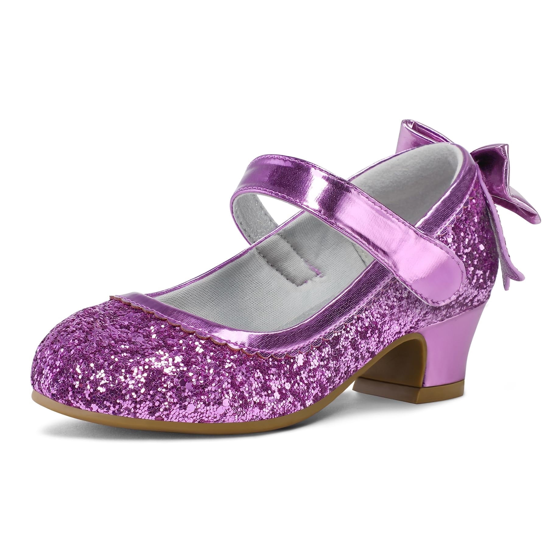 Kushyshoo Purple Girls Dress Shoes Mary Jane Pumps with Bow 1.5in Low ...