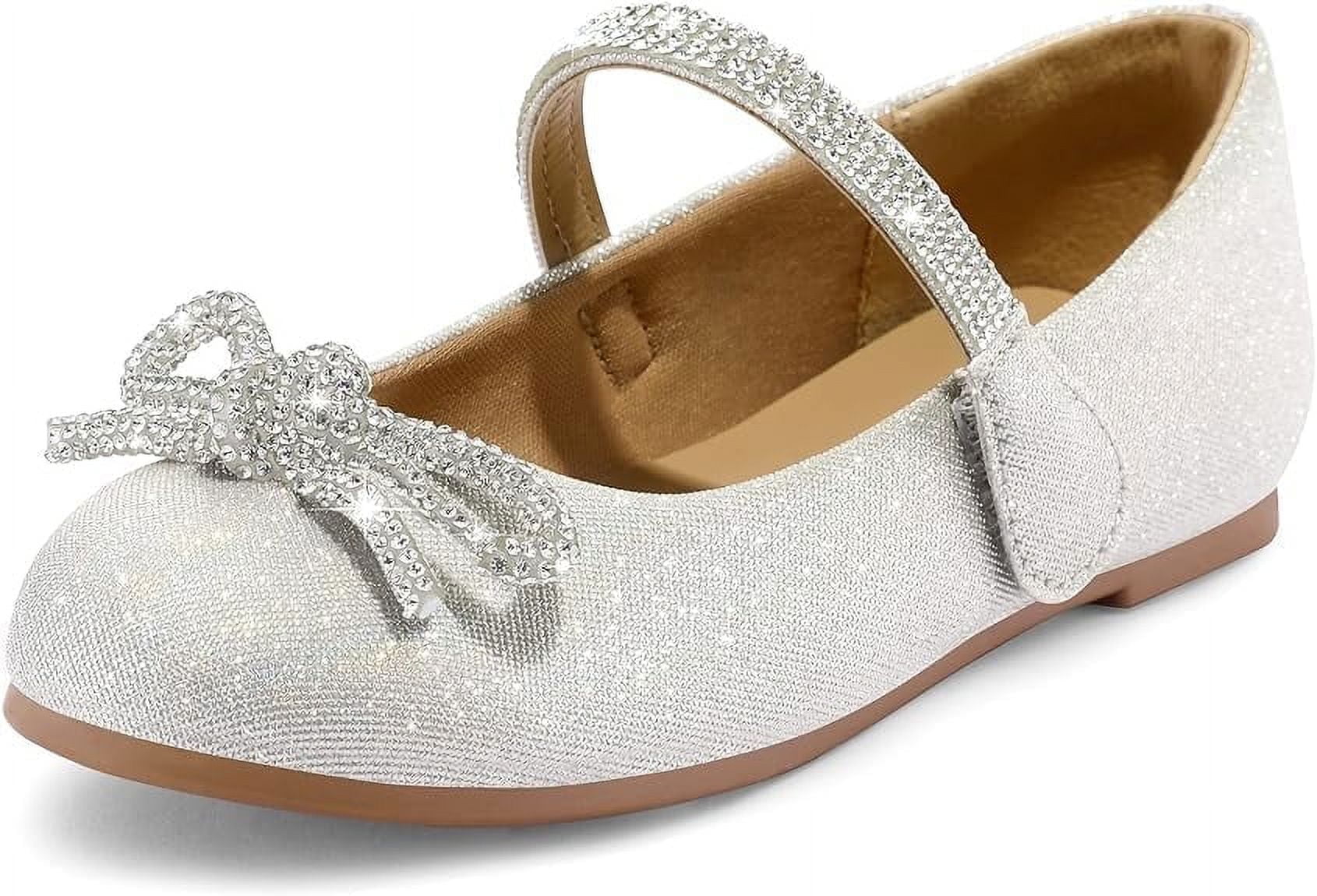 Kushyshoo Silver Girl's Bow Mary Jane Dress Shoes Ballet Princess Flats ...