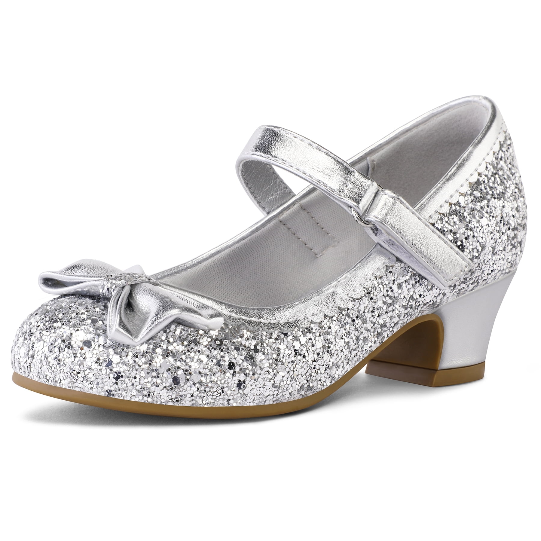 Kushyshoo Sparkle Little Girls Silver Dress Shoes, Mary Jane Style, Low ...