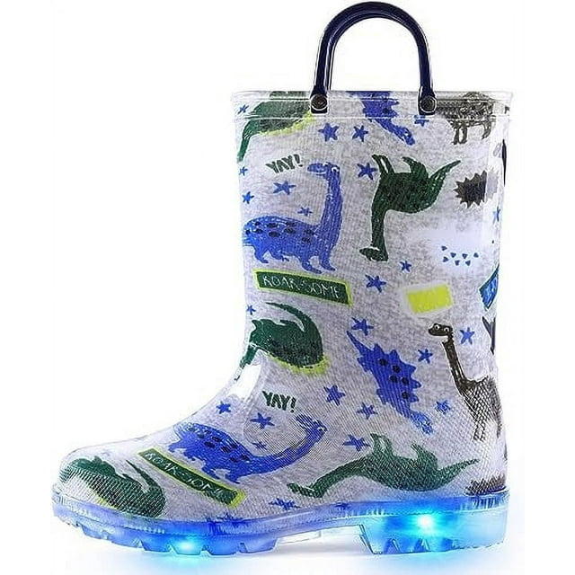 Kushyshoo Toddler Boys Light Up Rain Boots Kids Dinosaur World Rain ...