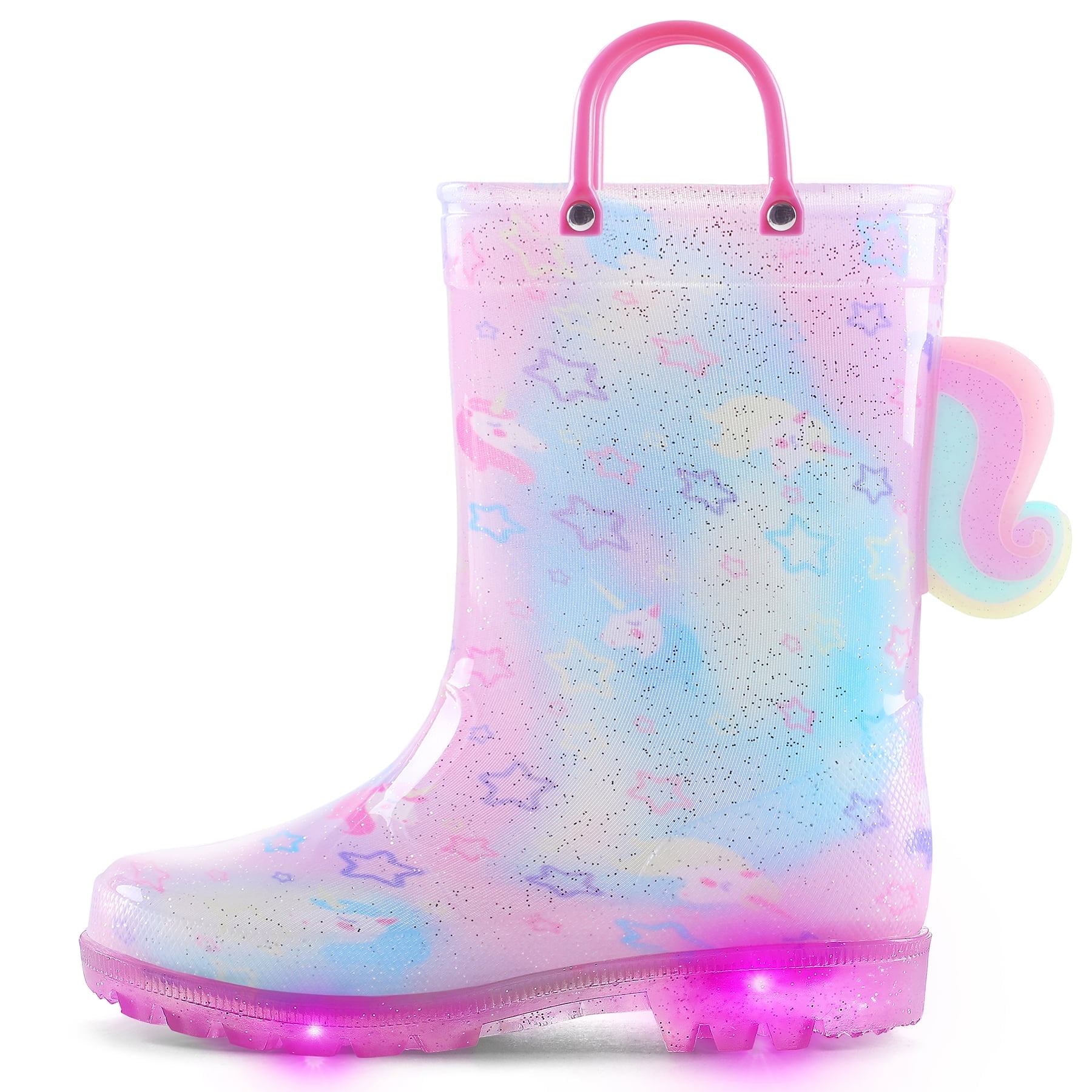 Kushyshoo Toddler Girls Light Up Rain Boots Boys Colorful 3D Unicorn ...