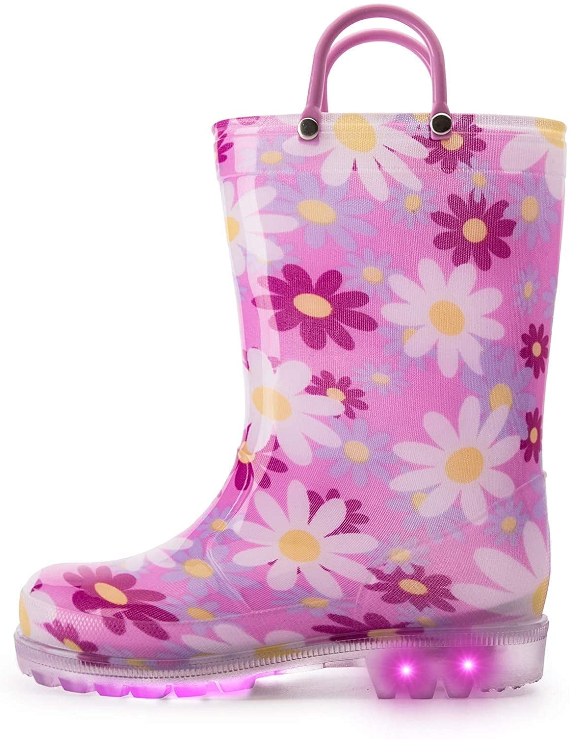 Kushyshoo Toddler Girls Light Up Rain Boots Boys Colorful Pink Flowers ...