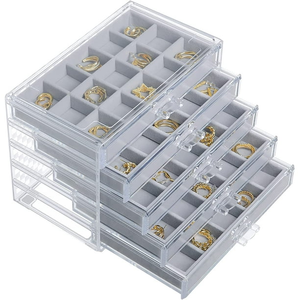 Kusmil Acrylic Jewelry Box with 5 Drawers, 75 Slots Cosmetic Storage ...