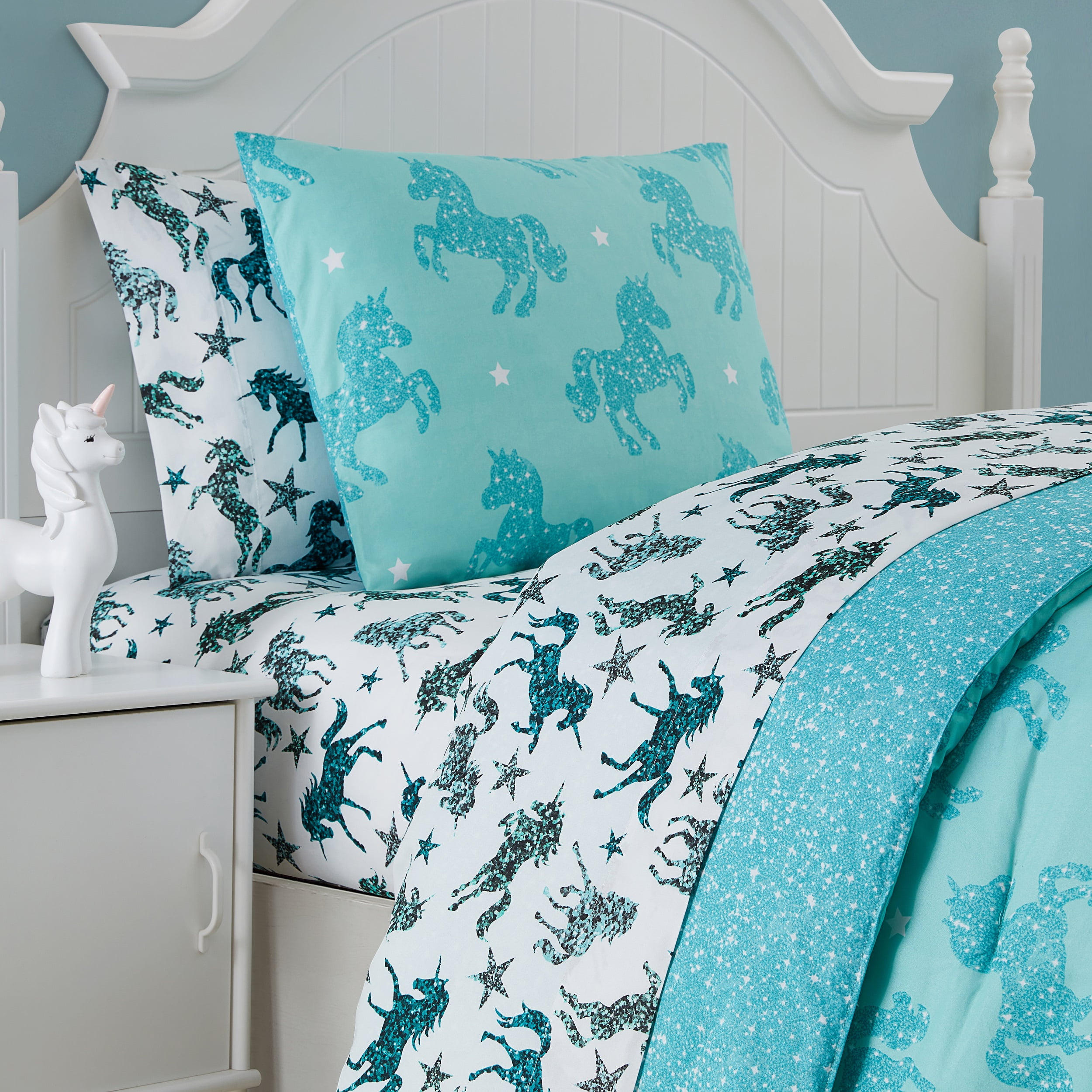Kute Kids 3-Piece Ultra Soft Glitter Unicorn Aqua Microfiber Woven ...
