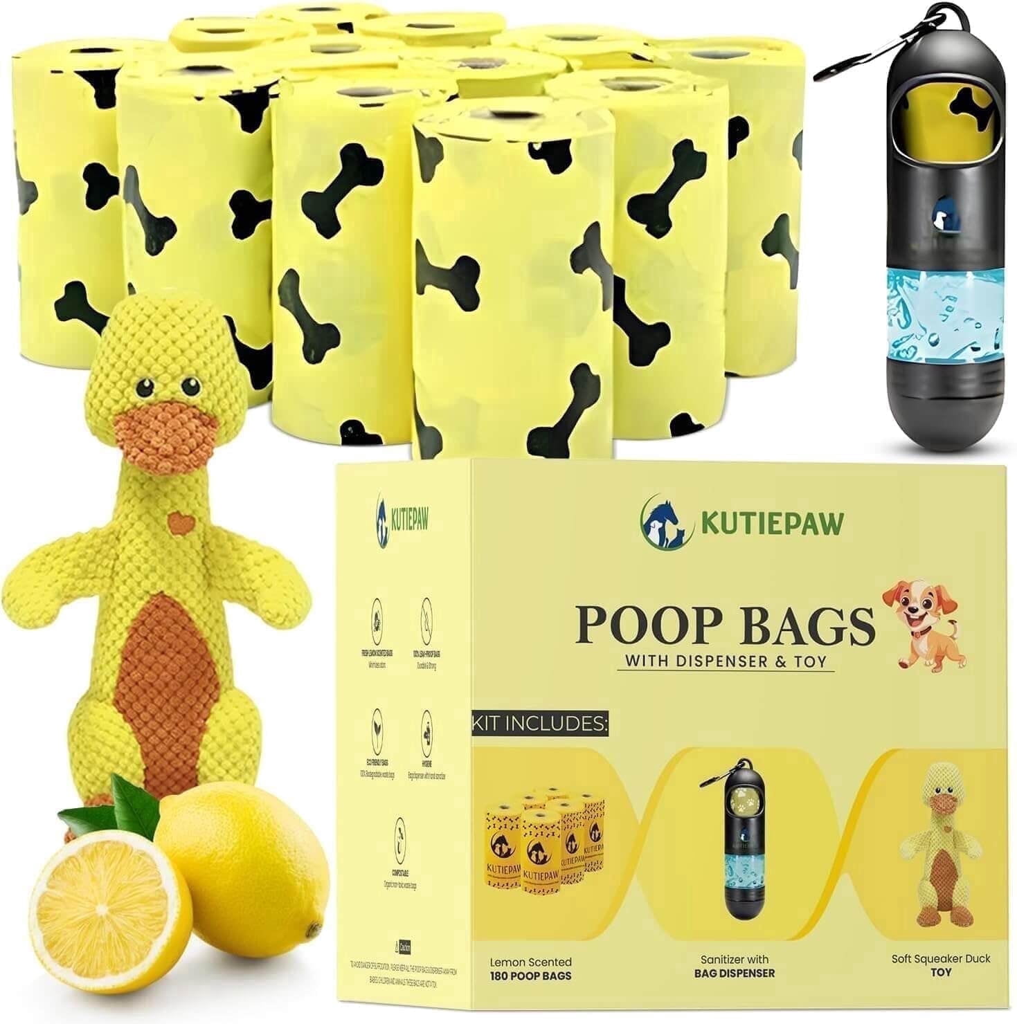 Kutiepaw, Dog Poop Bags, 180 Biodegradable, Lemon Scented Kit - Walmart.com