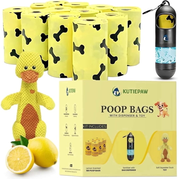 Kutiepaw, Dog Poop Bags, 180 Biodegradable, Lemon Scented Kit - Walmart.com