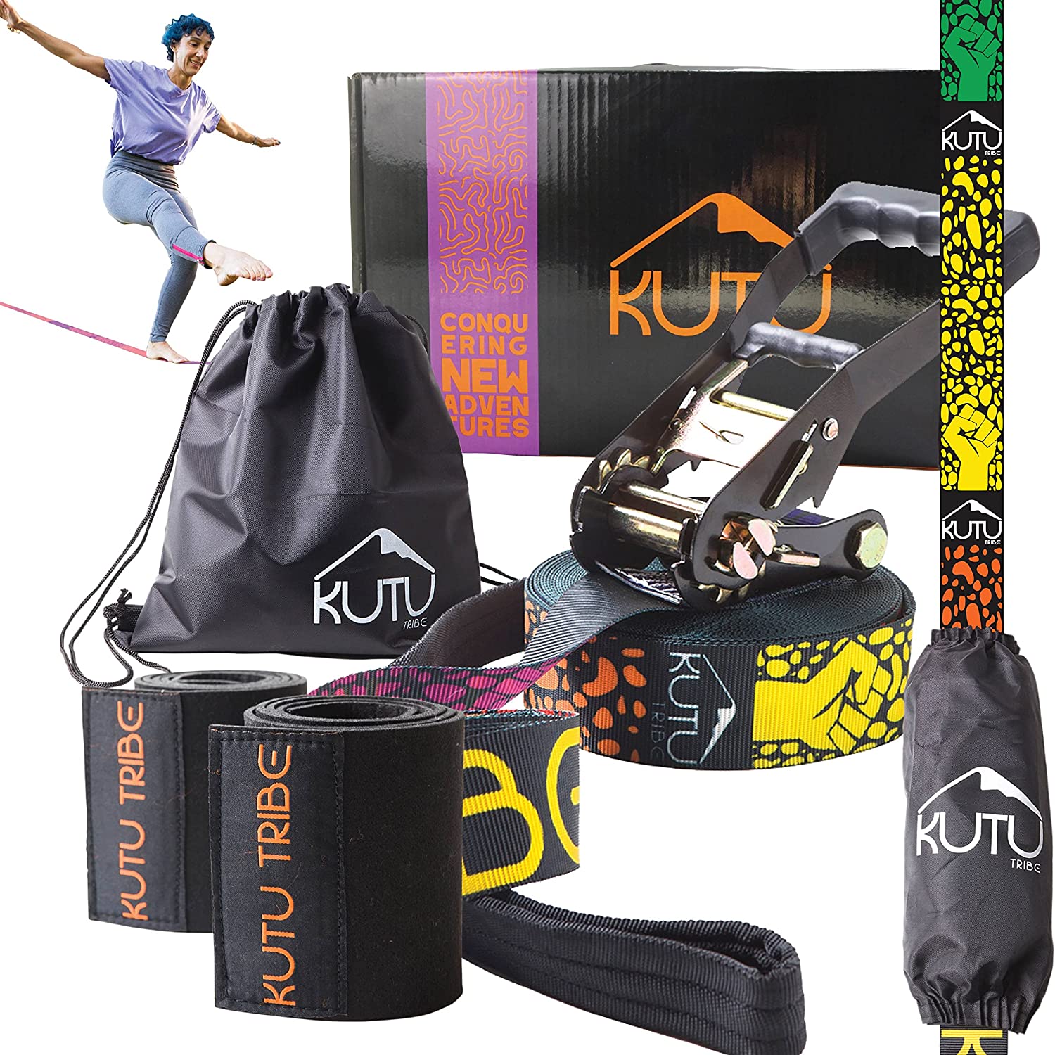 Kutu Tribe Portable Backyard Outdoor 60ft Slackline Kit for Adults and ...