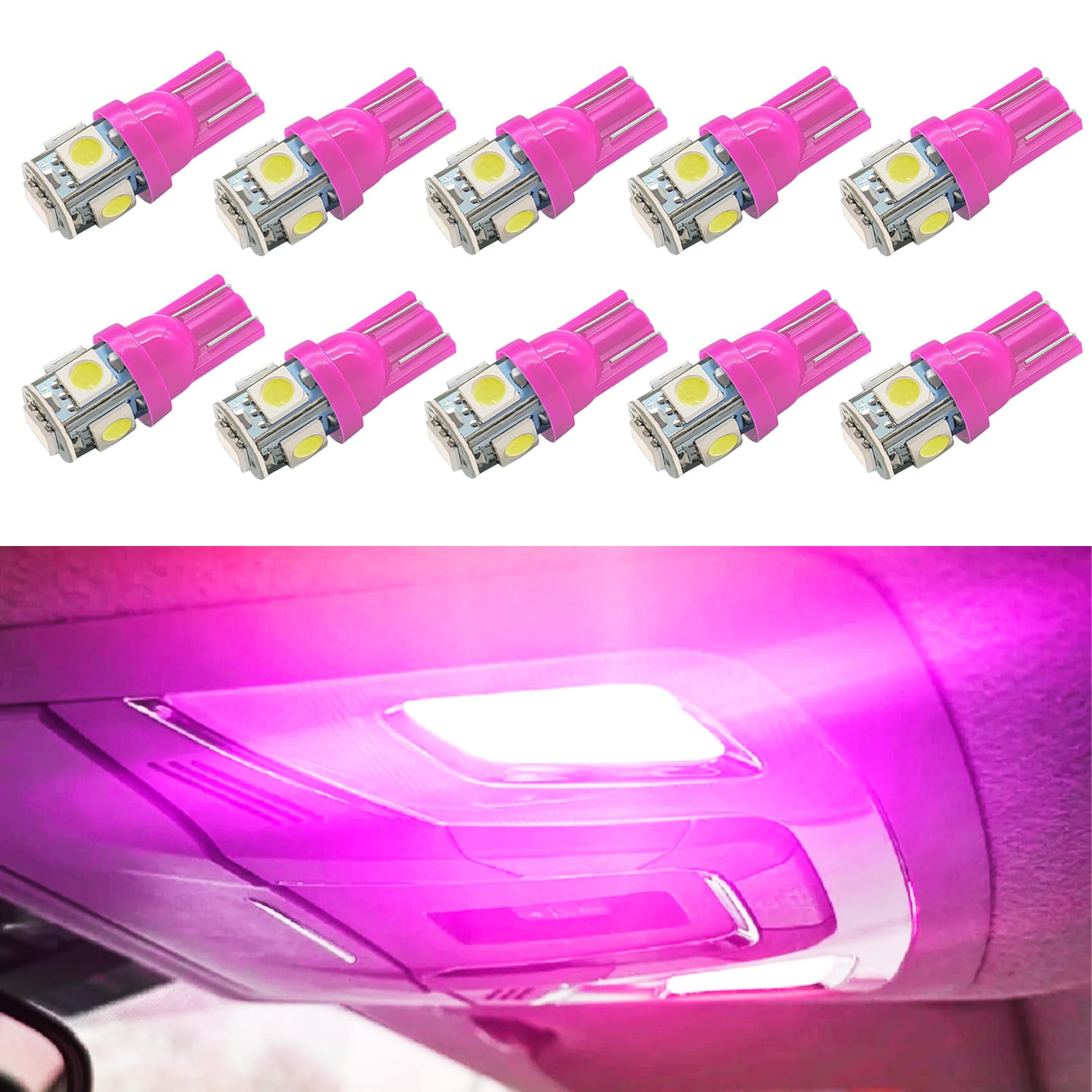 Kutyun 194 LED Bulbs Pink Super Bright 5th Generation, T10 LED Bulbs ...