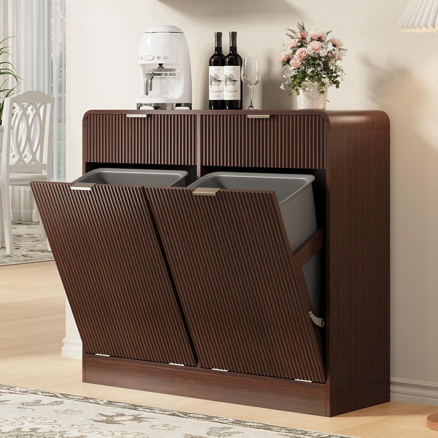 Kuublock 20 Gallons Tilt-Out Trash Can Cabinet, Fluted Laundry Hamper ...