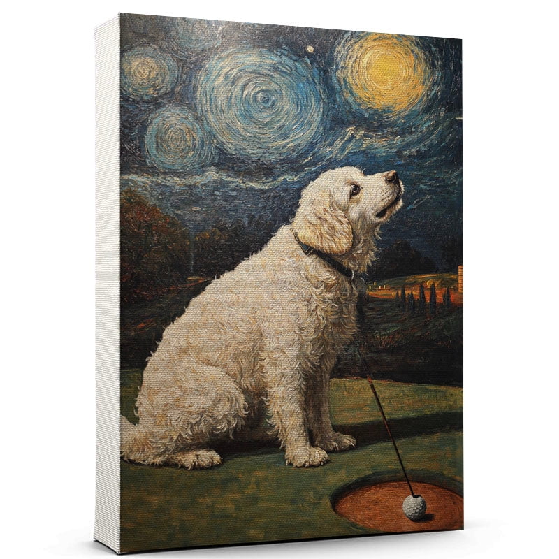 Kuvasz Cute Dog Golf Canvas Canvas – Retro Kuvasz Dog Batter in Action ...