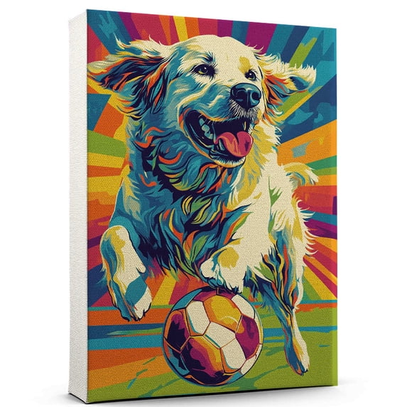 Kuvasz Dog Playing Soccer Stretched Canvas Size 8x12 – Vintage Style ...