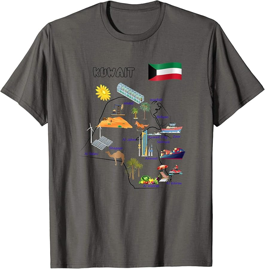 Kuwait Landmarks map with names of the major cities T-Shirt - Walmart.com